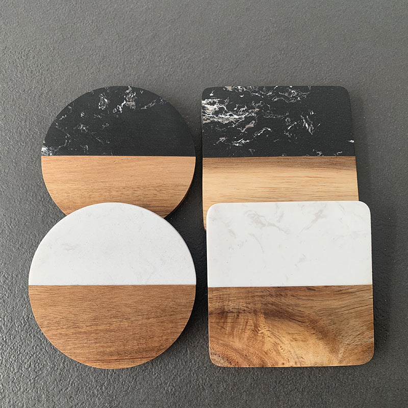 Lase Engravable Blank Acacia Wood & Marble Coaster - White - Laser ...
